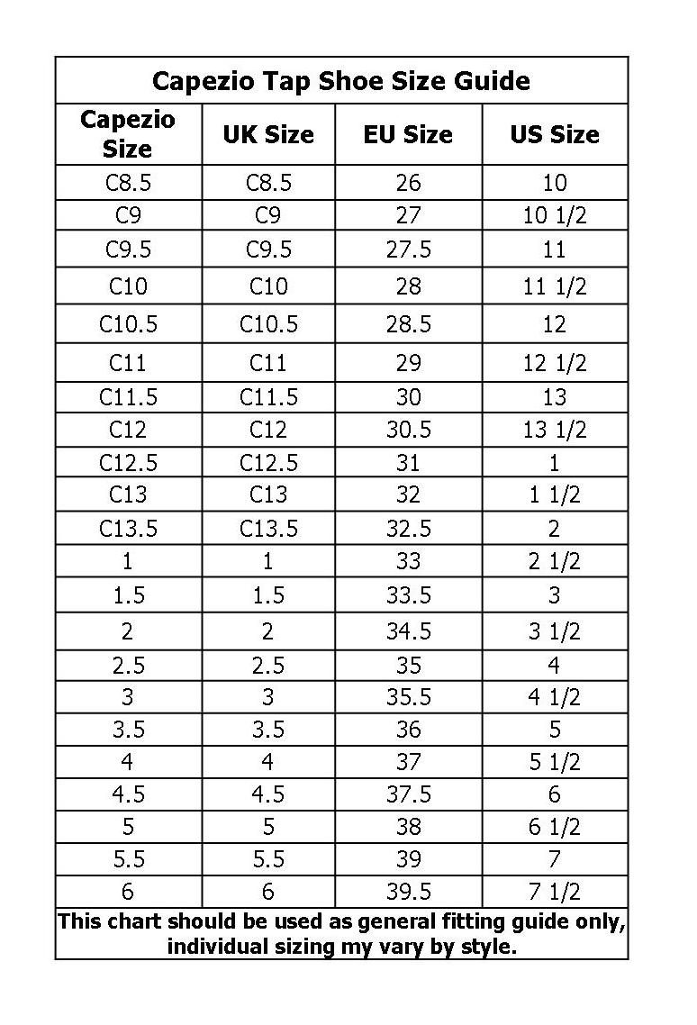 Capezio Tap Shoe Size Chart
